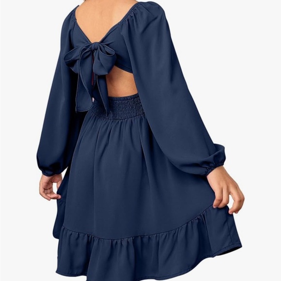Dresses | Navy Blue Open Back Dress With Bow | Poshmark